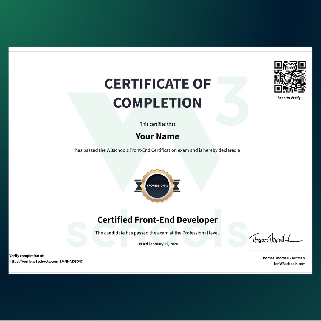 Certification Exams Catalog — W3Schools.com