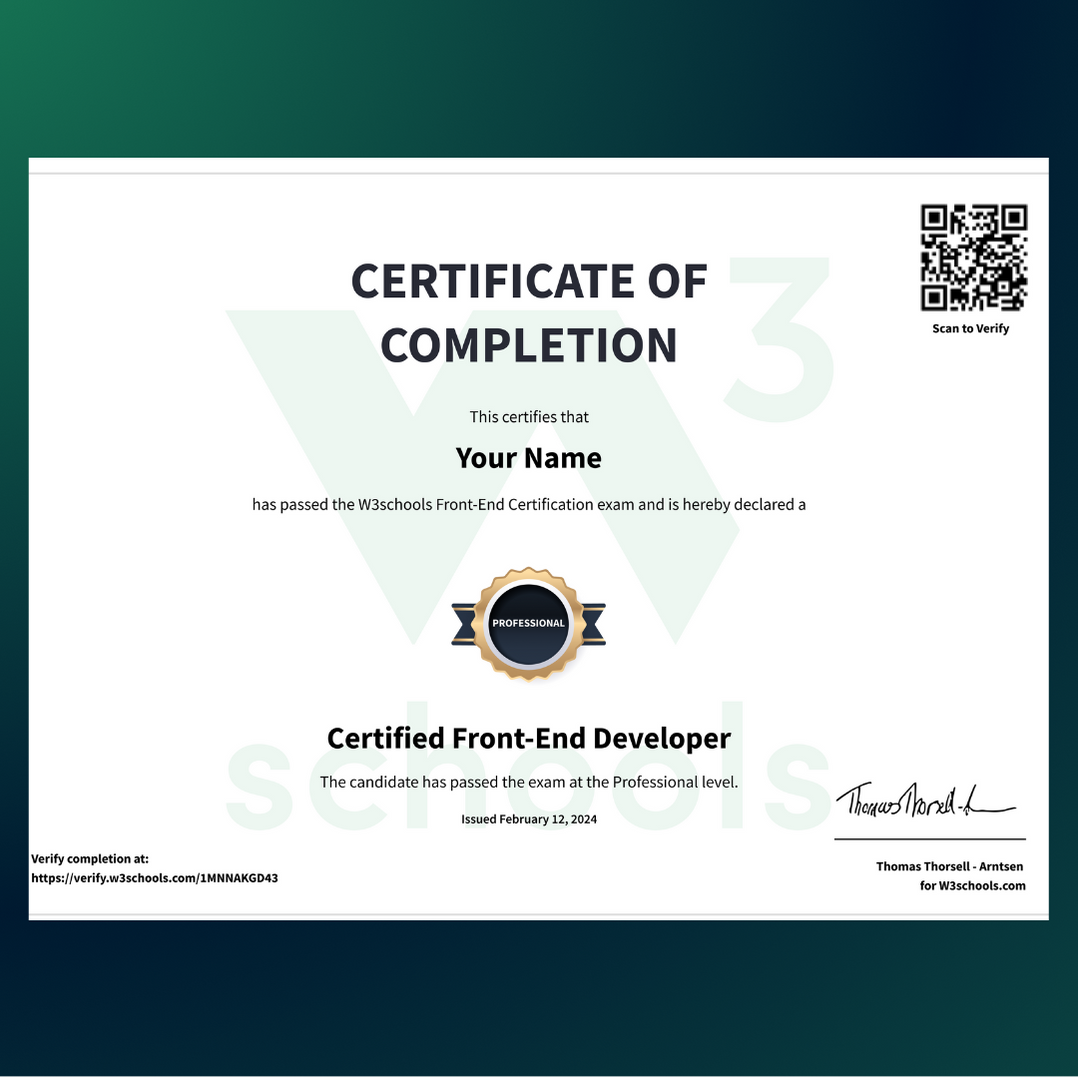 Frontend Development Certification — W3Schools.com