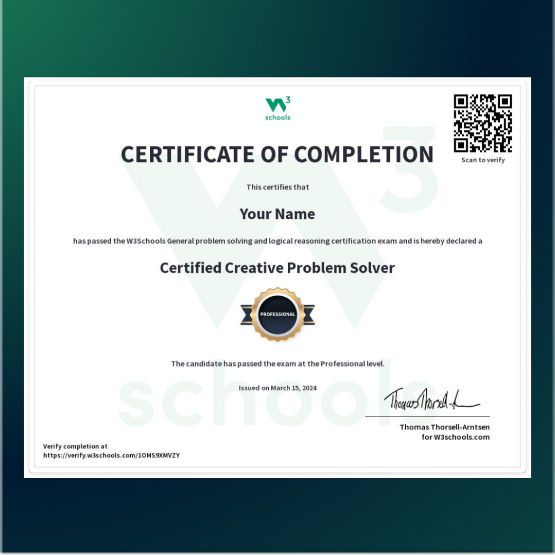Problem Solving Certification Exam — W3Schools.com