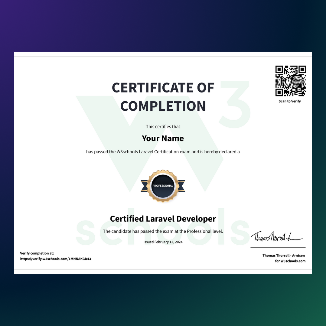 PHP Laravel Certification Exam — W3Schools.com