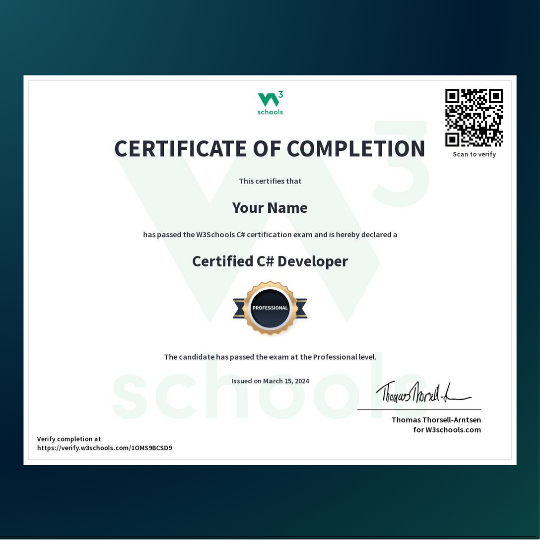 C# Certification Exam — W3Schools.com