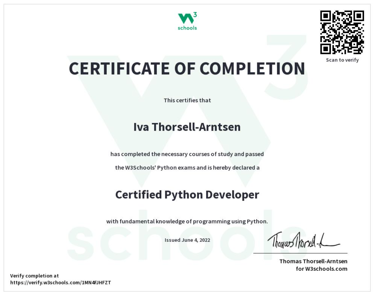 Python Certification Exam — W3Schools.com