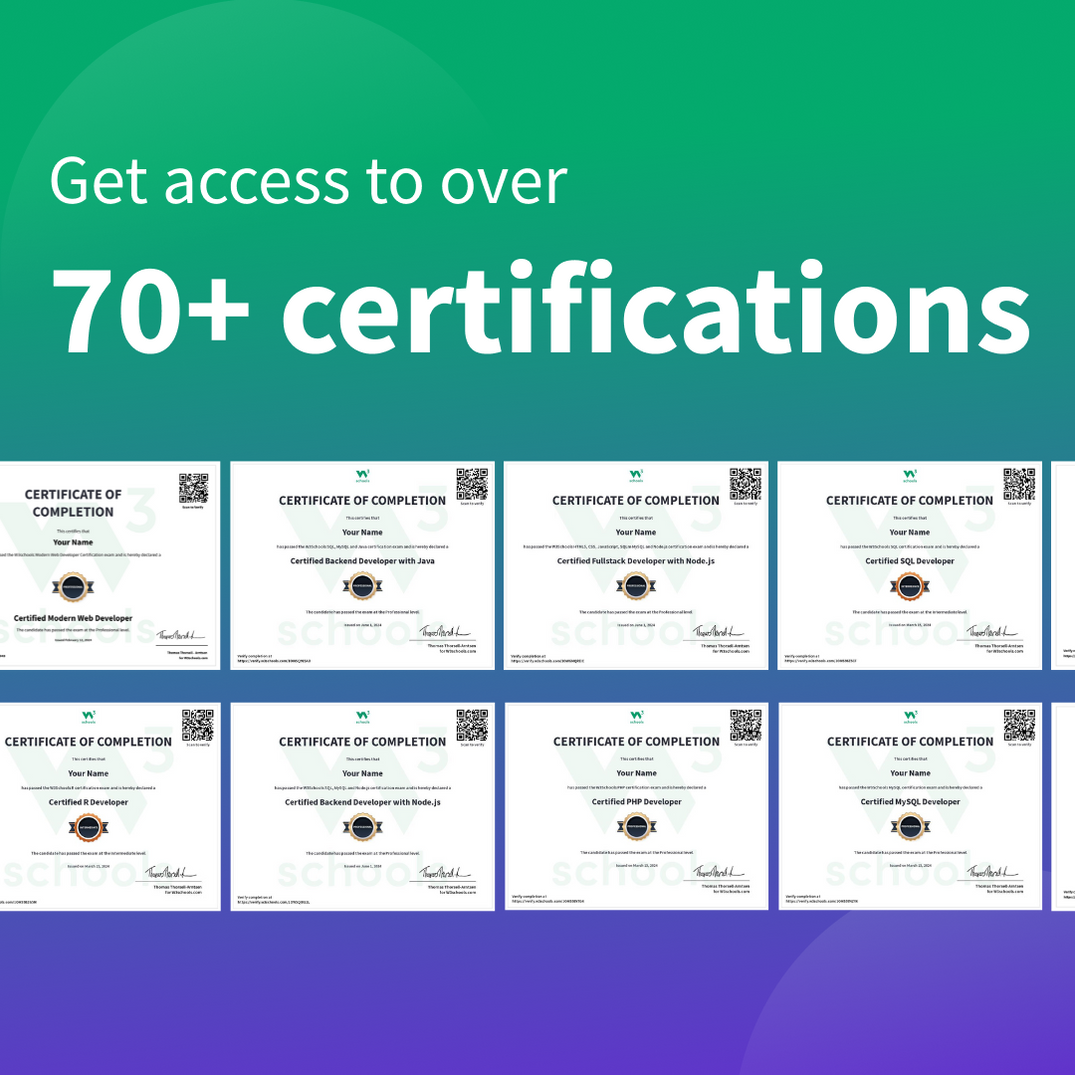 Certification Exams Catalog — W3Schools.com