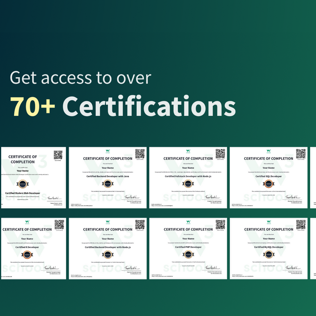 Certification Exams Catalog — W3Schools.com