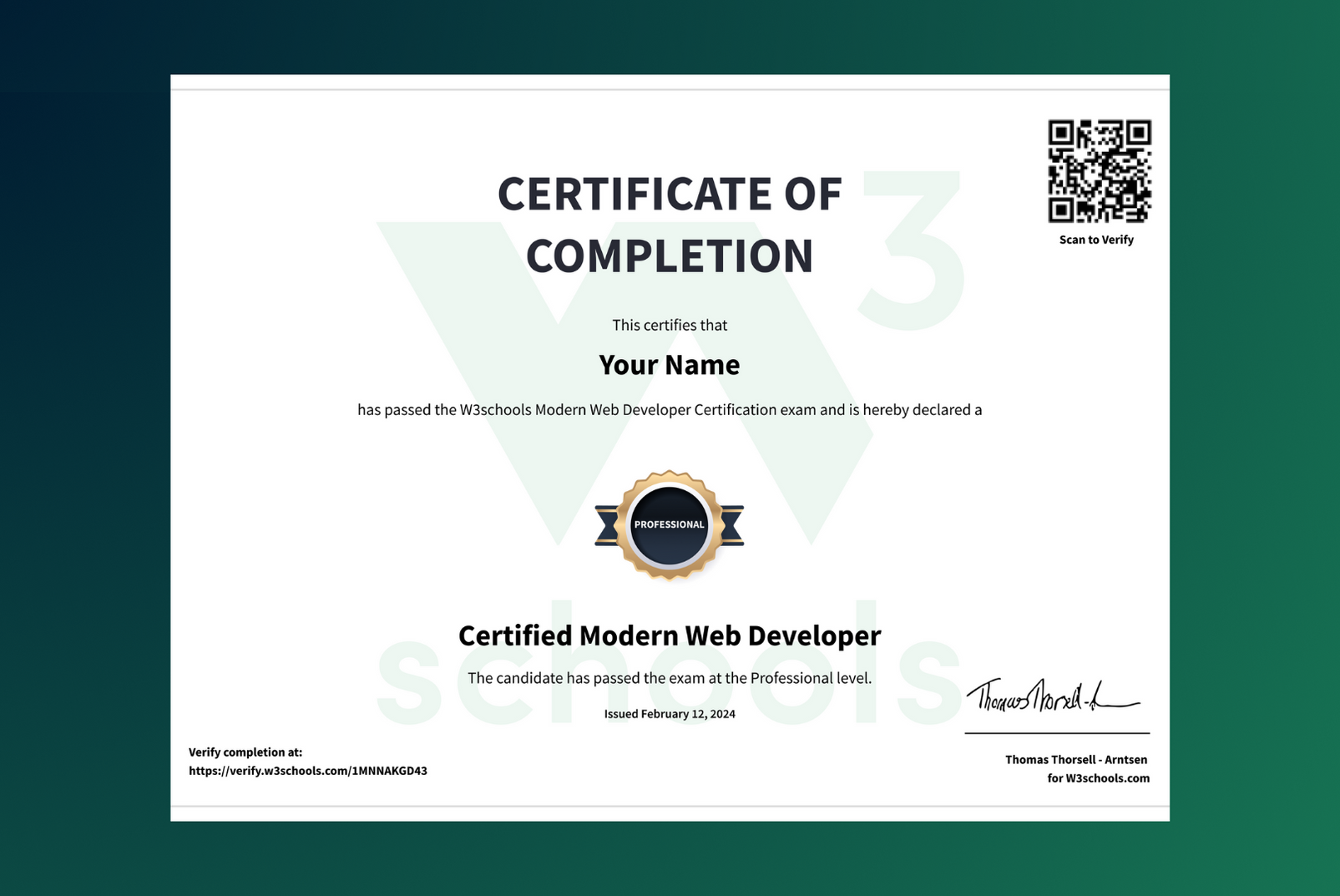Modern Web Development Certification — W3Schools.com