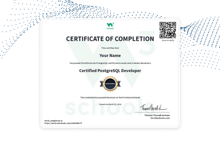 PostgreSQL Certification Exam — W3Schools.com